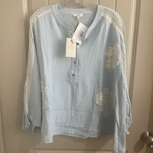 easel | Tops | Easel Sky Blue Top With Lace Accents | Poshmark
